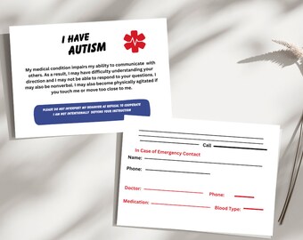 Autism ID Card, Medical Card, Autism Medical Card, Child Autism Card ...