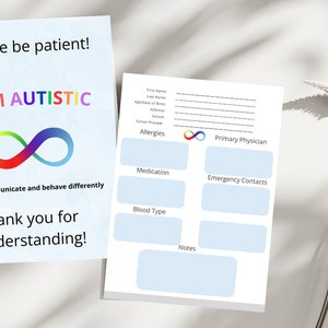 Autism Card, Autism ID Card, Autism Medical Card, Autism Alert Card ...