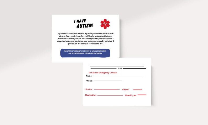 Autism Card, Autism ID Card, Autism Medical Card, Autism Alert Card ...