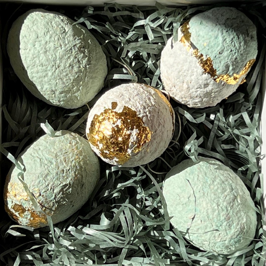 Set of 5 Paper Mache Eggs-golden Mint Color Easter Ornament-luxury ...