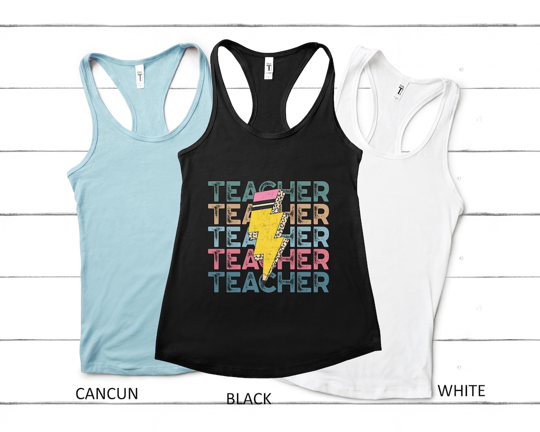 Retro Teacher Gift Tank, Thunder Pencil Teacher Tank, Back to School ...