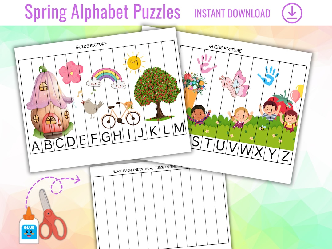 Spring Alphabet Puzzles Cut and Glue Activity - Etsy