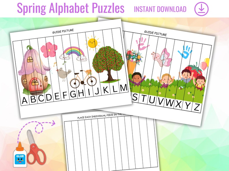 Spring Alphabet Puzzles Cut and Glue Activity - Etsy
