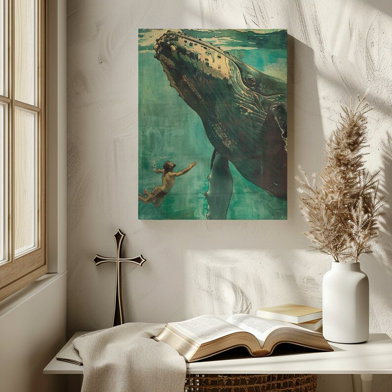 Jonah and the Whale, Jesus, Christian Wall Art, Canvas Wall Art, Custom ...