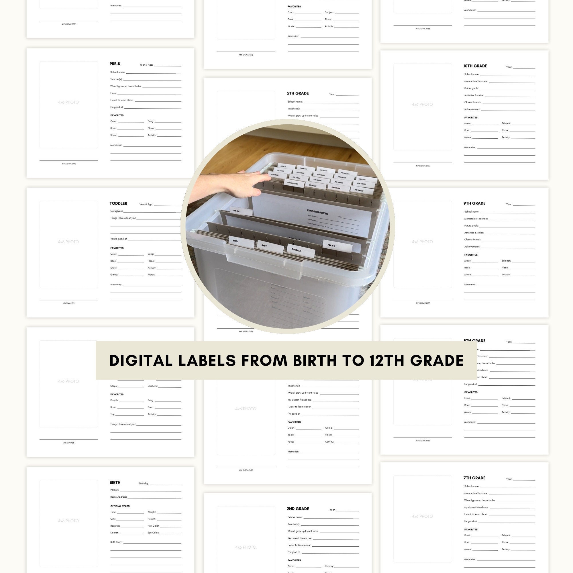 Childhood Memory Box, Baby to School Years File Labels to Make a ...