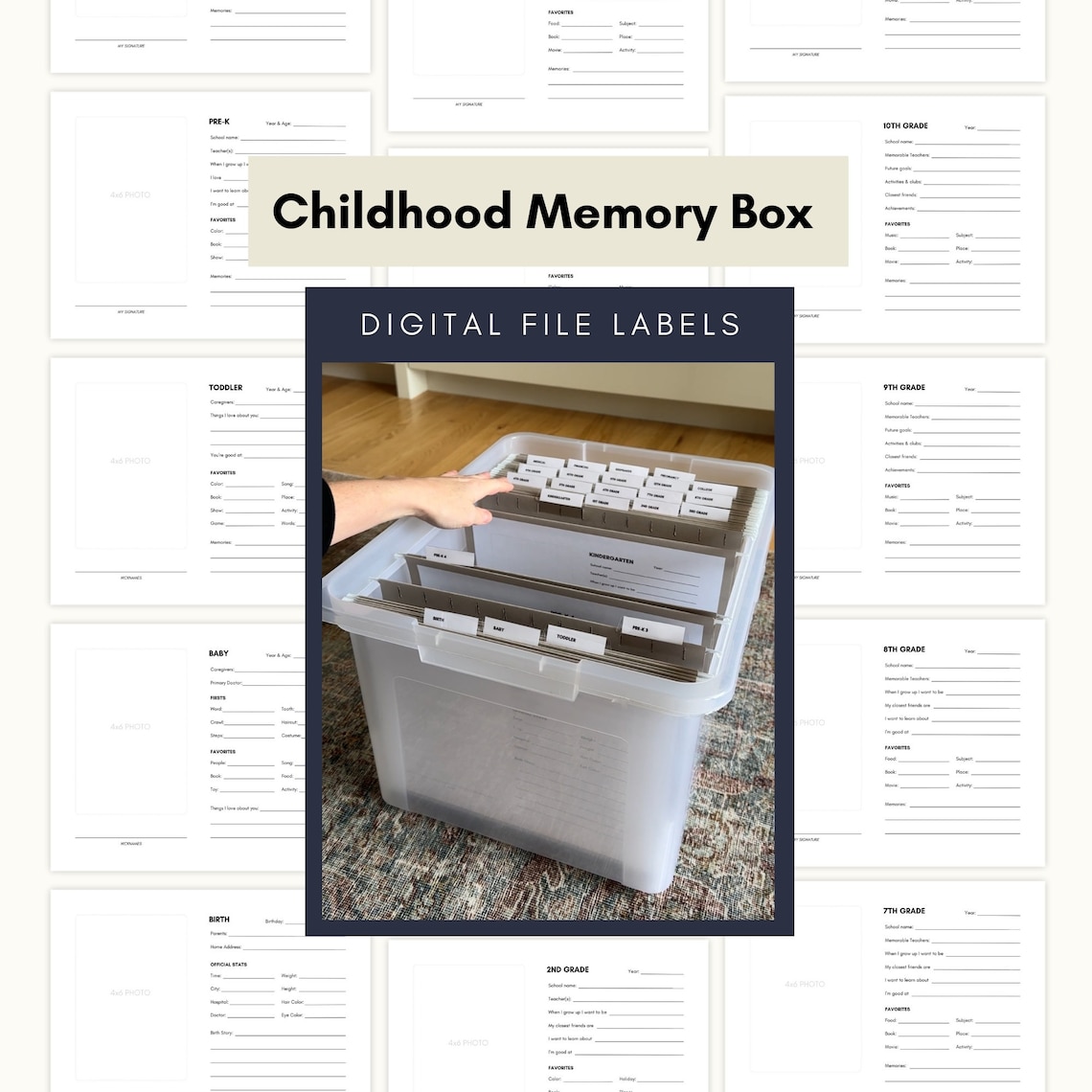Childhood Memory Box, Baby to School Years File Labels to Make a ...