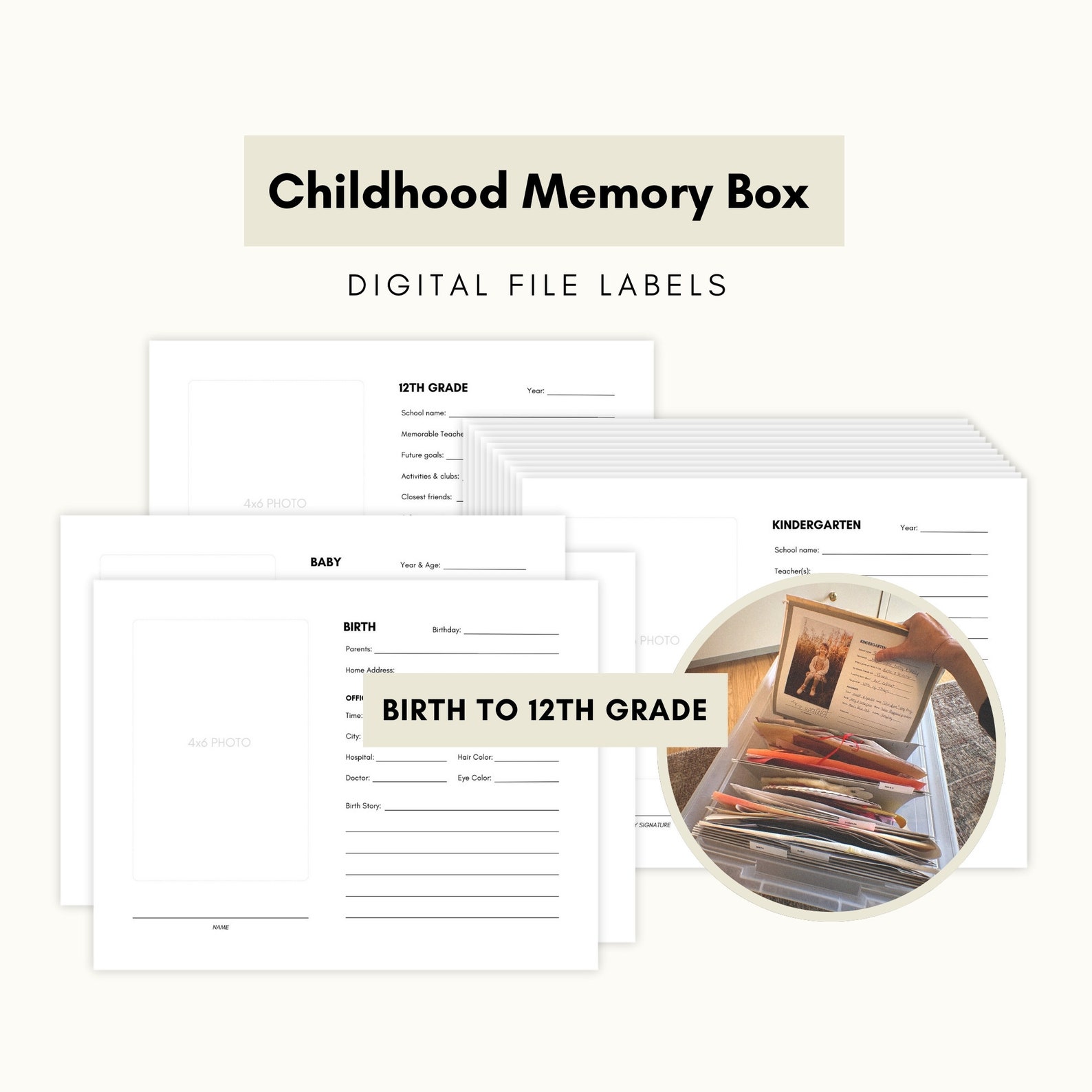 Childhood Memory Box, Baby to School Years File Labels to Make a ...
