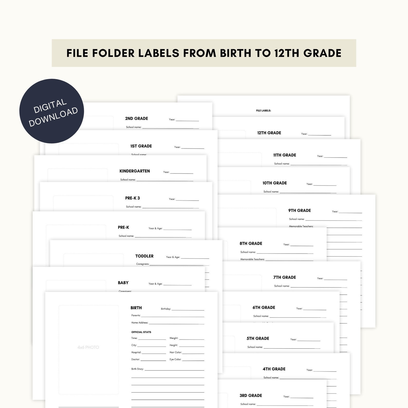 Childhood Memory Box, Baby to School Years File Labels to Make a ...