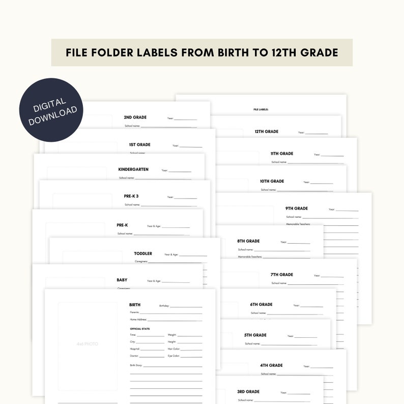 Childhood Memory Box, Baby to School Years File Labels to Make a ...