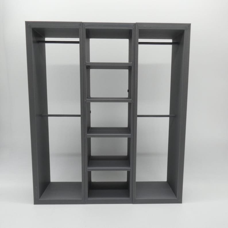 Dollhouse Wardrobe Closet – 1:6 Scale – 3 Sections With Hanging Bars ...