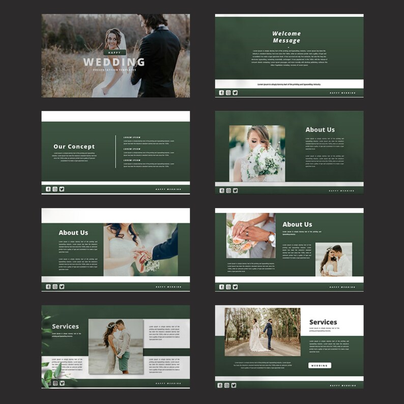 Green Wedding Powerpoint Template | Getting Married Slide Deck | Webinar Presentation | Modern ...