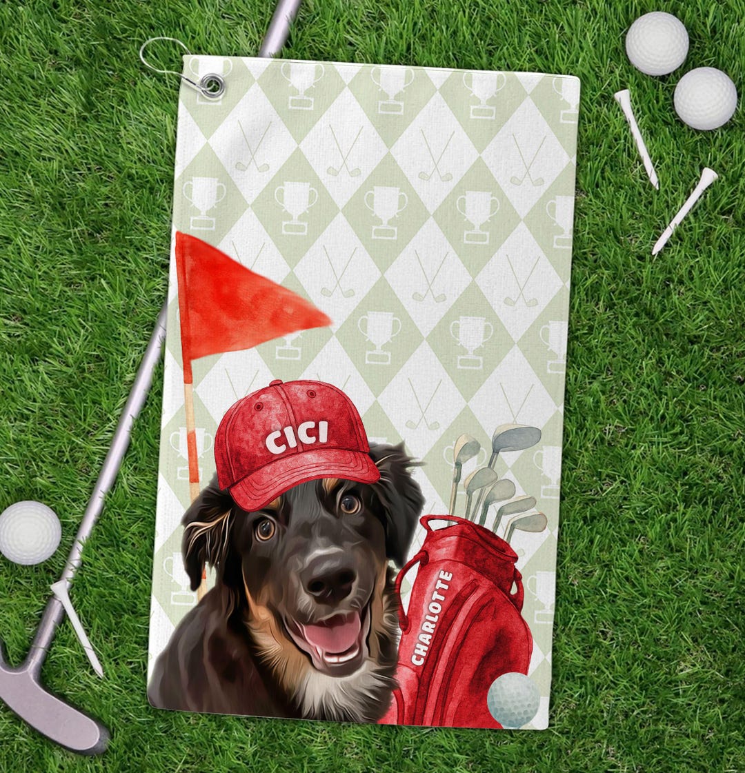 Personalized Pet Golf Towel With Pet Photo, Dog Name Golf Towel, Custom Cat Golf Towels, Dog ...