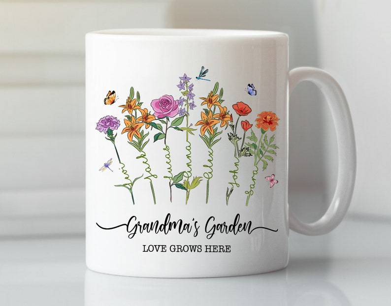 Personalized Grandmas Garden Mug Grandmas Garden Birth Flower Mug