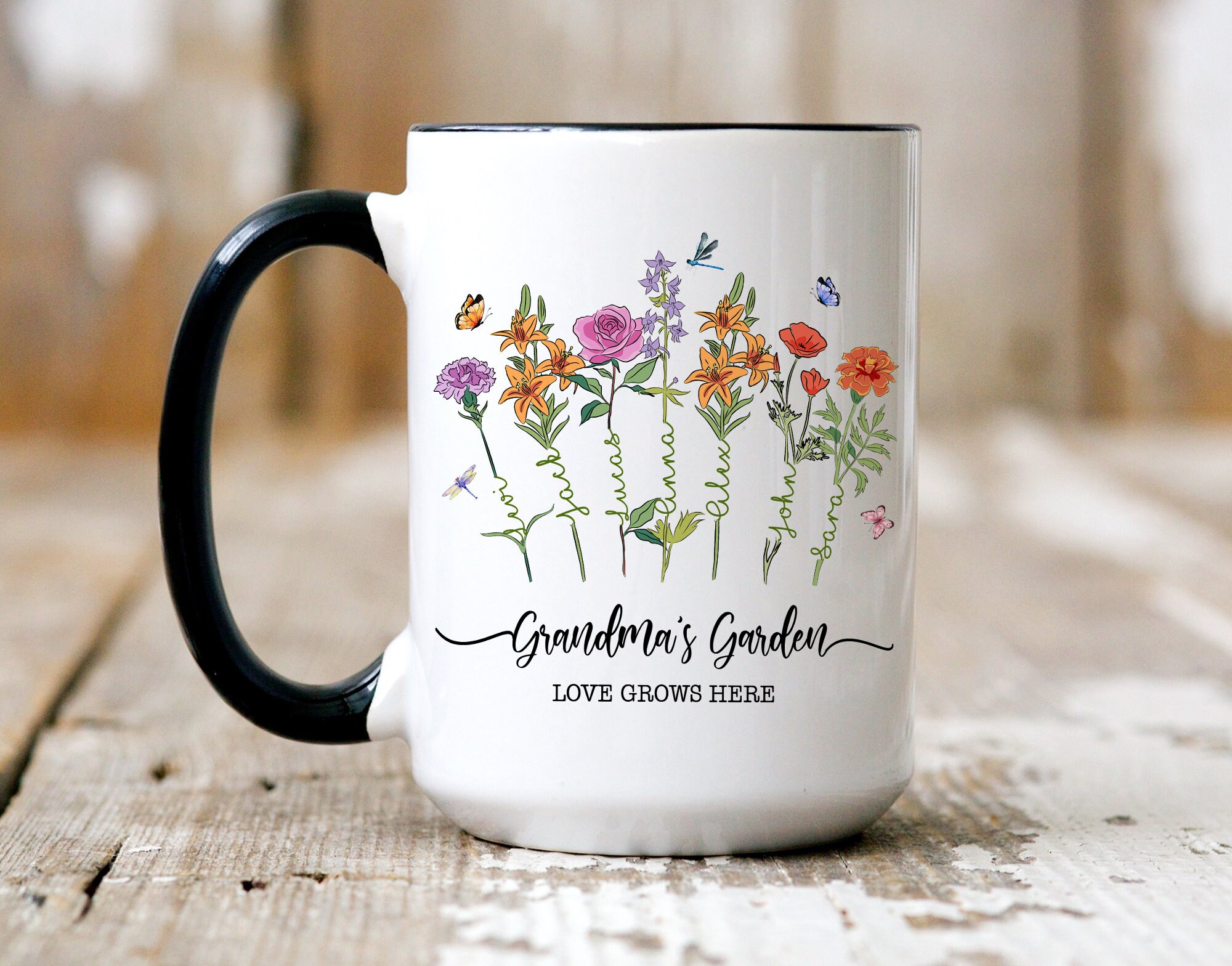 Personalized Grandmas Garden Mug Grandmas Garden Birth Flower Mug
