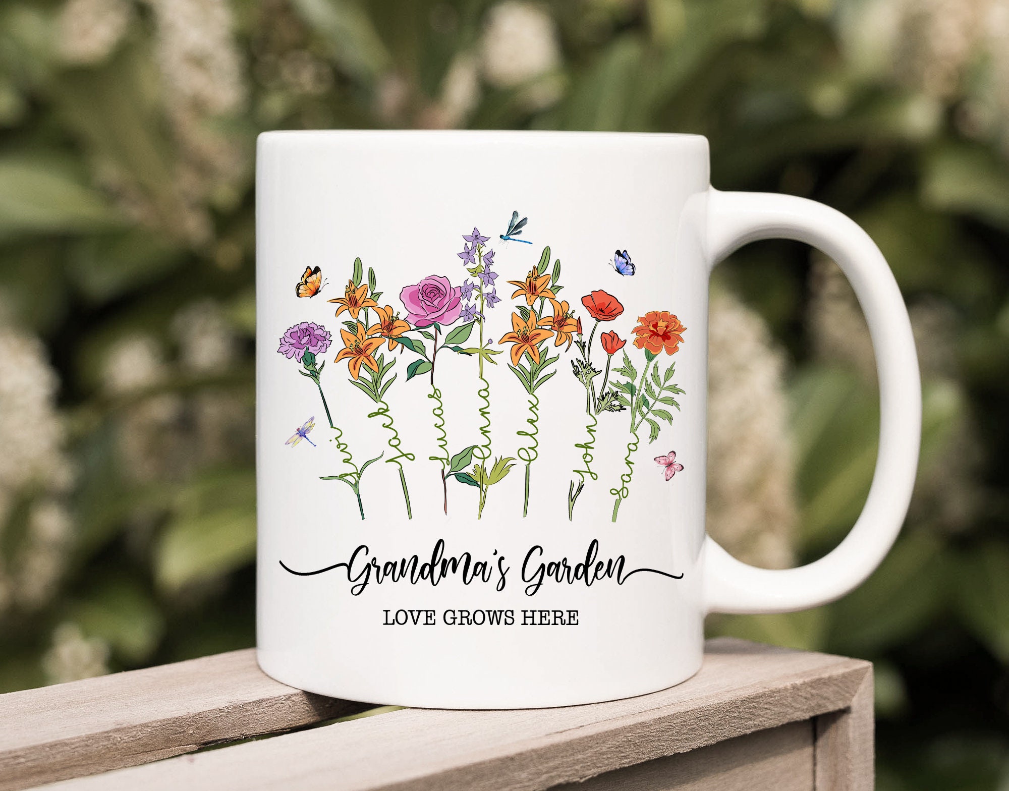 Personalized Grandmas Garden Mug Grandmas Garden Birth Flower Mug