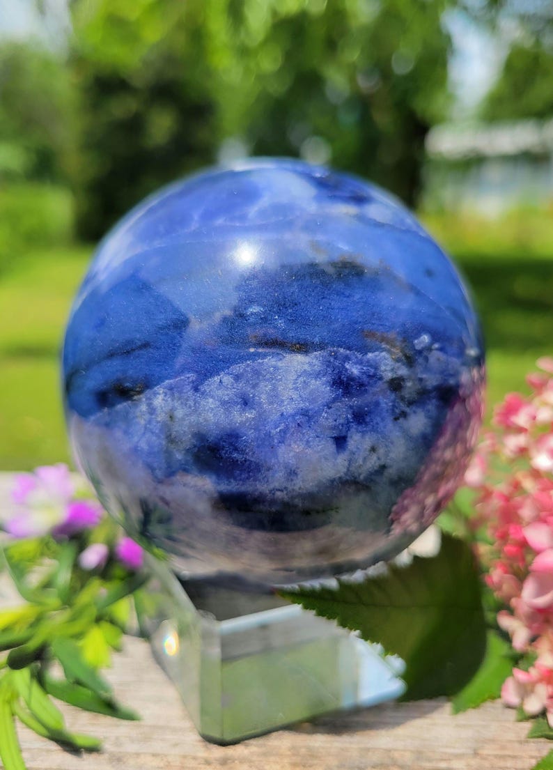 Afghanite Crystal Sphere: 2.75" Large UV Reactive Blue Sparkly Band ...