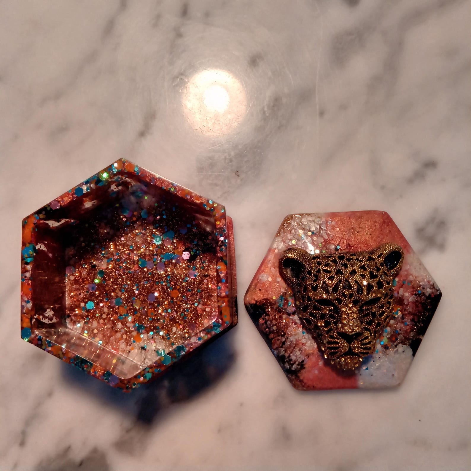 Octagon Sparkle Resin Box With Crystal Gold Leopard - Etsy