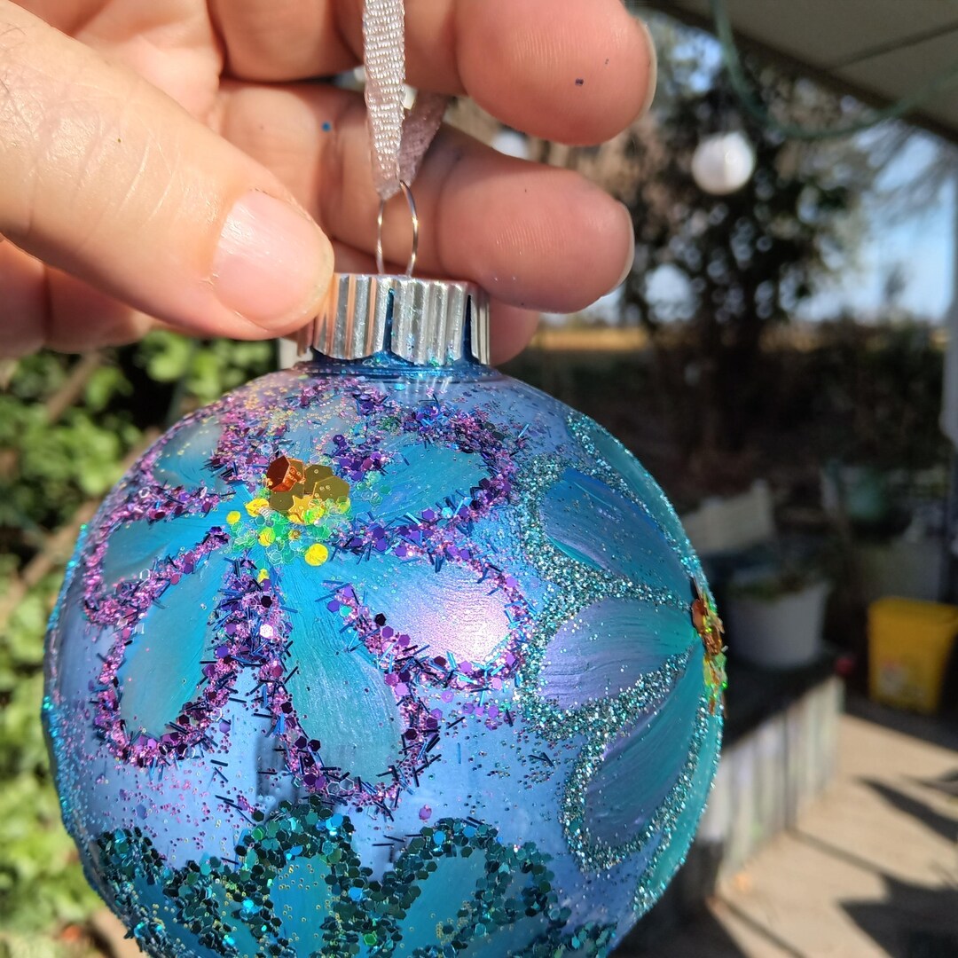 Super Groovy Blue Sparkle Flower Christmas Ornament - Etsy
