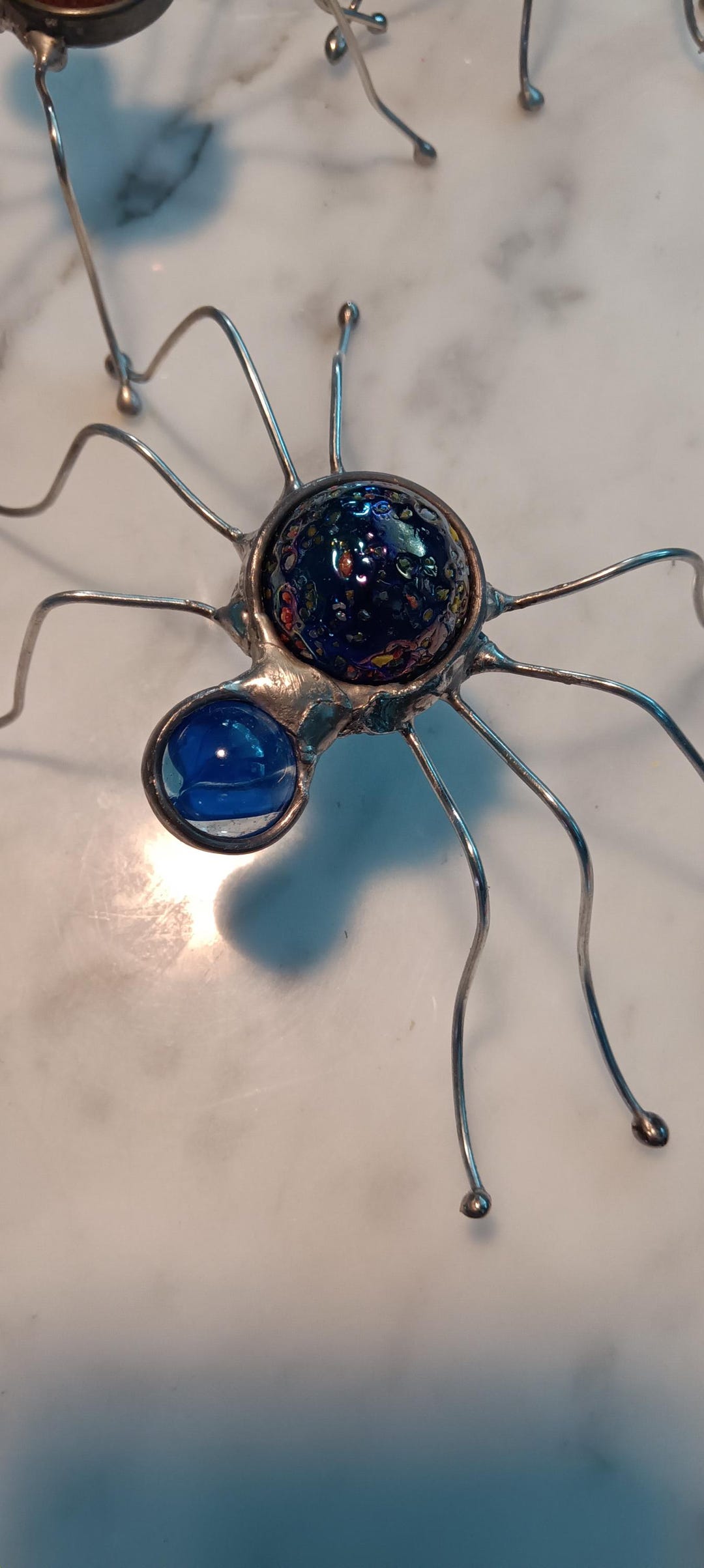 Small Stained Glass Marbles Spider With Shooter Blue Marble Iridescent ...