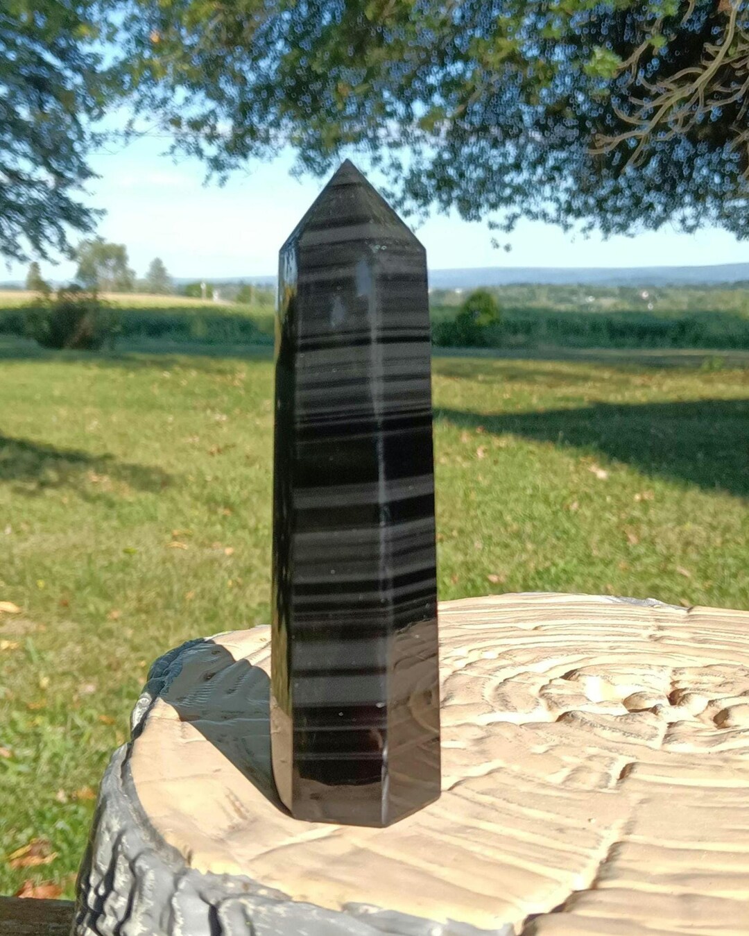 Banded Silver Sheen Obsidian Tower 3.5" - Etsy
