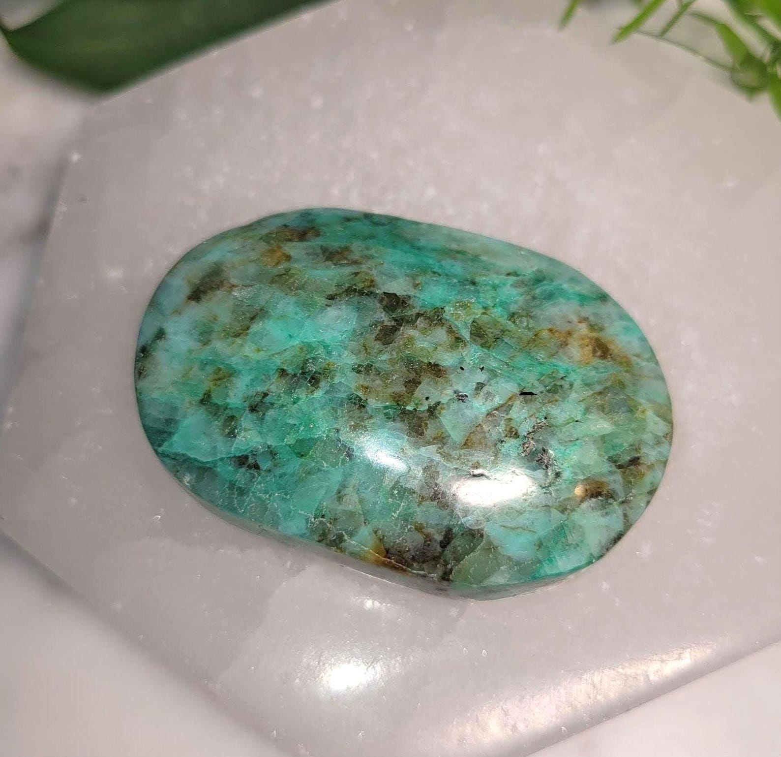 Palma de piedra fénix: rara malaquita crisocola turquesa de 2,4" y mica ...