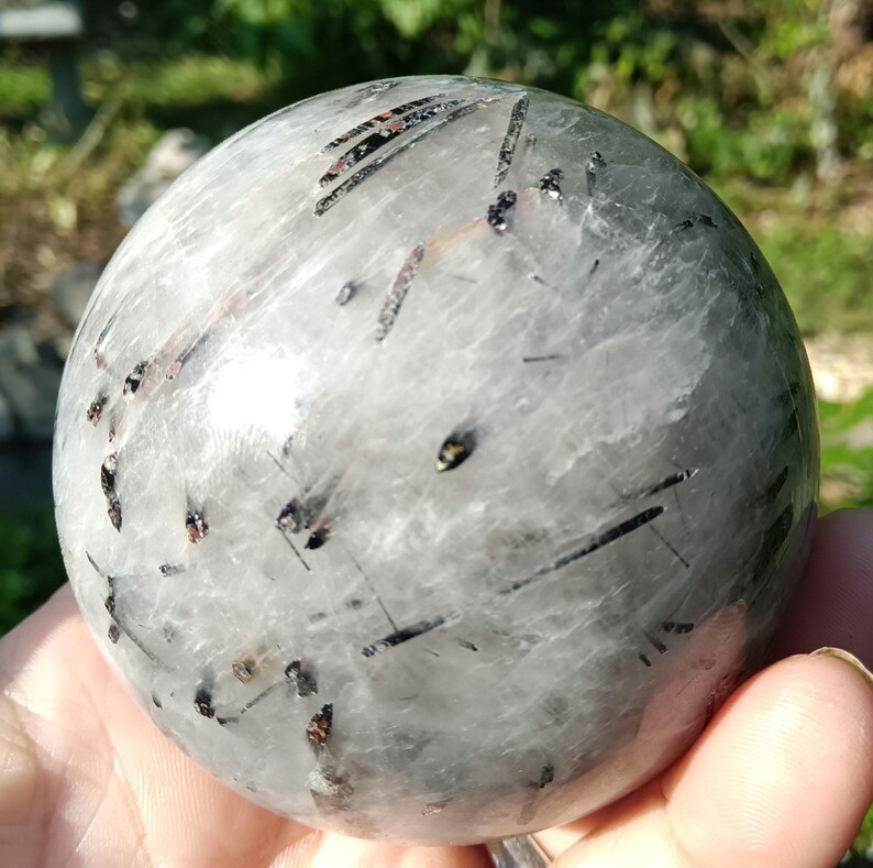 Rutilated Calcite Crystal Sphere With Black Tourmaline Spikes: 3" Large ...