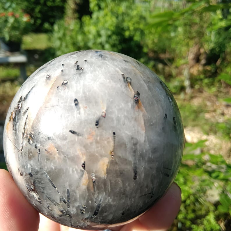 Rutilated Calcite Crystal Sphere With Black Tourmaline Spikes: 3" Large ...