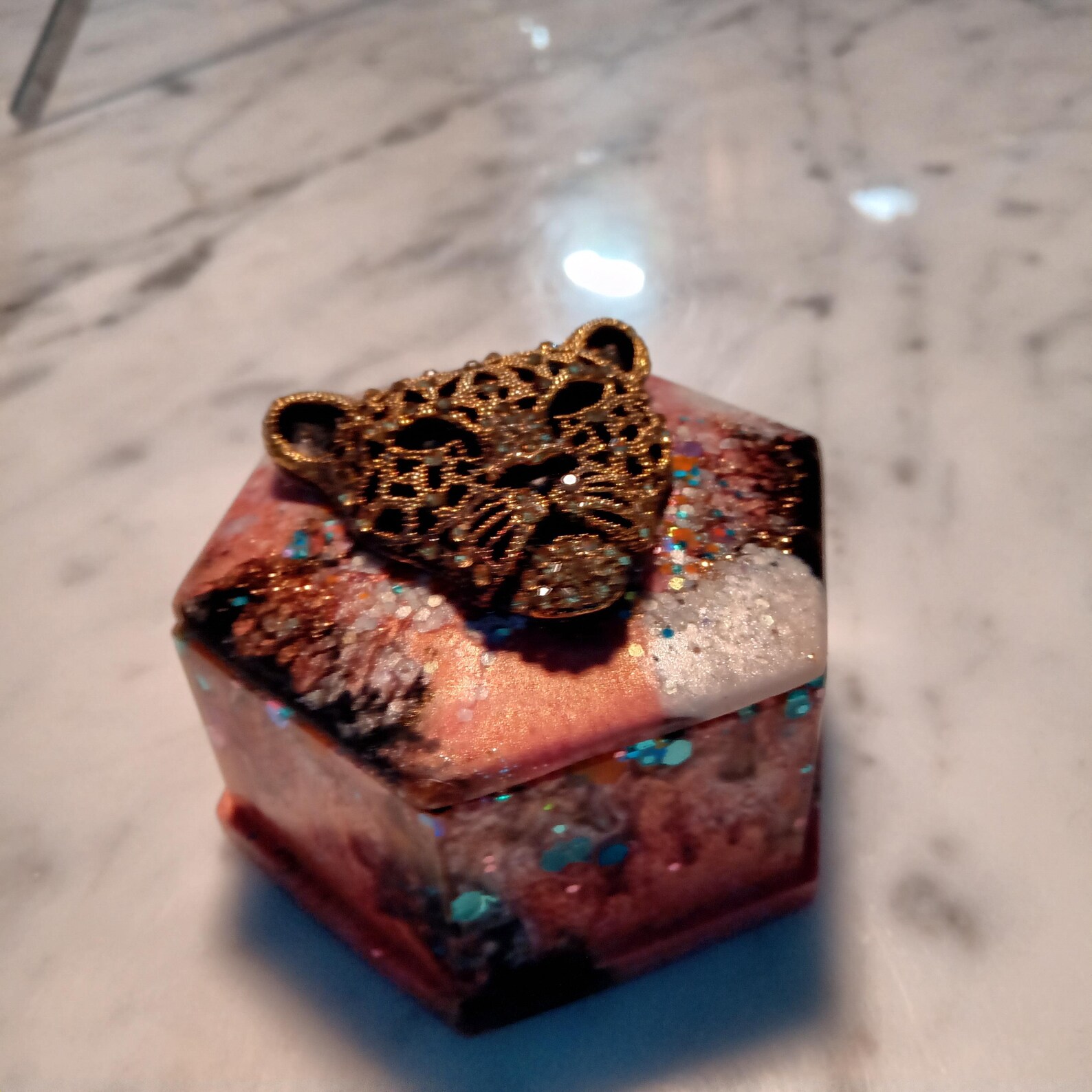 Octagon Sparkle Resin Box With Crystal Gold Leopard - Etsy