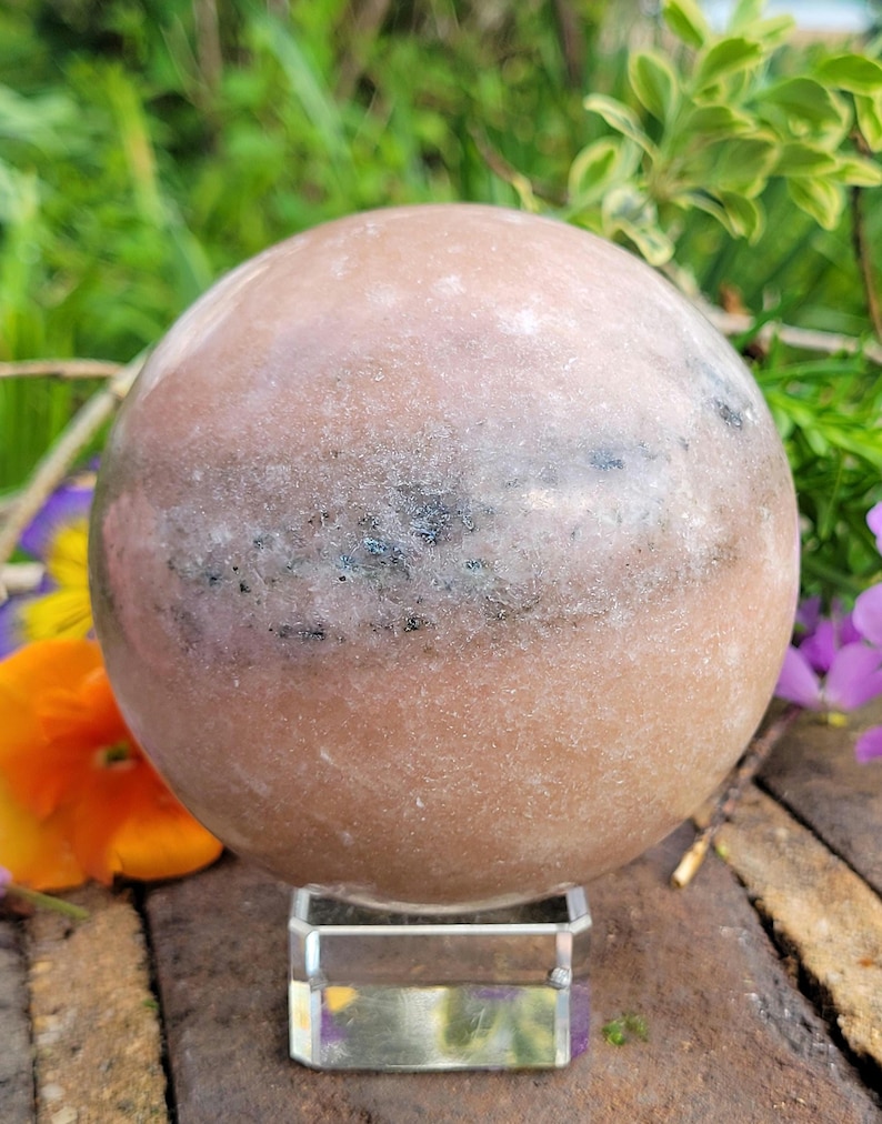 Pink Zebra Jasper Crystal Sphere: 3.75" Peach With Black, Gray Whisps ...