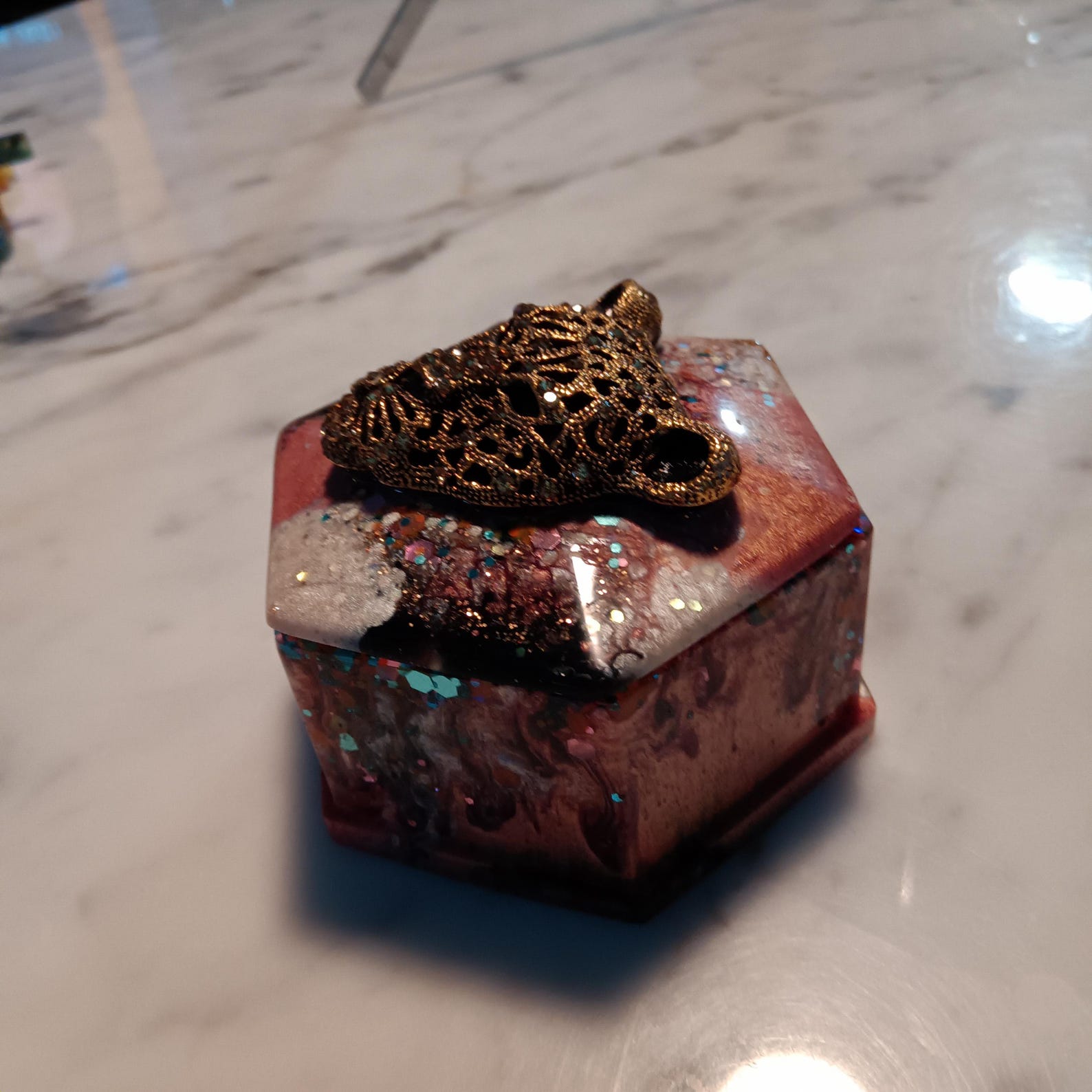 Octagon Sparkle Resin Box With Crystal Gold Leopard - Etsy