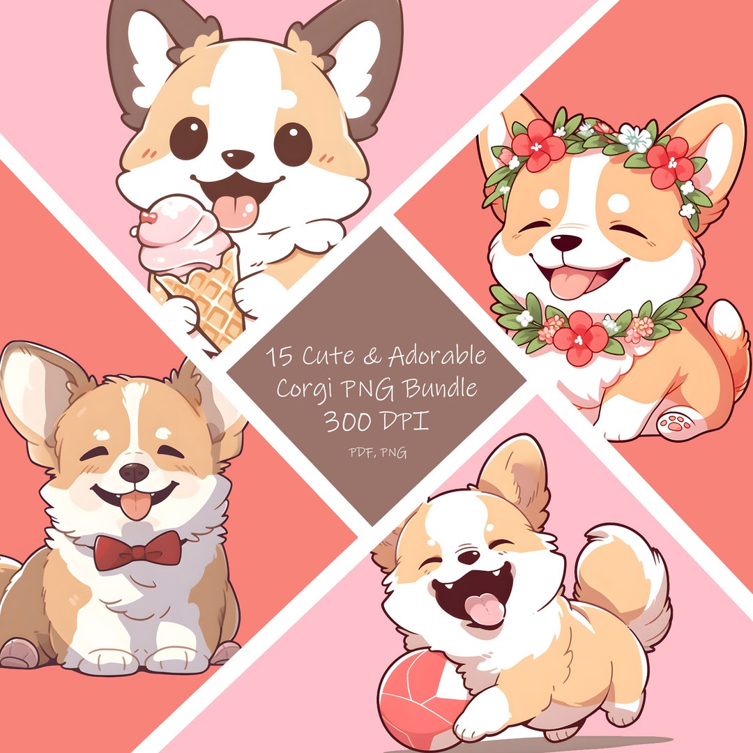15 Cute Corgi Clipart Set PNG Corgi Dog Art Sticker Digital Download ...