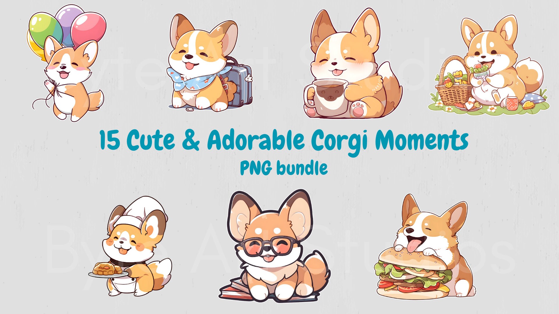 15 Cute Corgi Clipart Set PNG Corgi Dog Art Sticker Digital Download ...