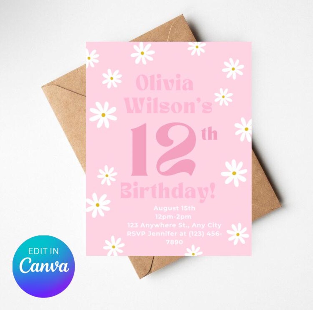 Editable Pink Flower First Birthday Template Printable, Pink Flower ...