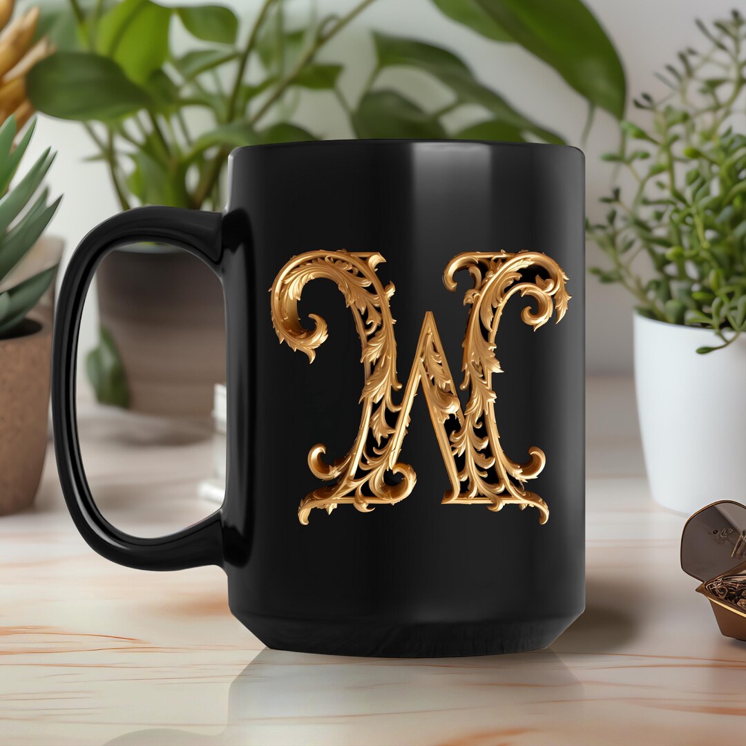 Golden Initials W, Initials Mug, Decorative Letter, Gold 3d Design on ...