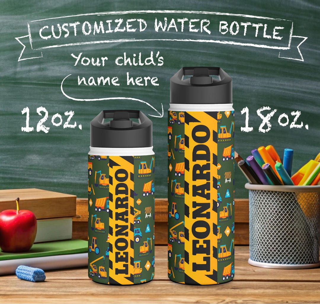 Customizable Construction Trucks Water Bottle - Etsy