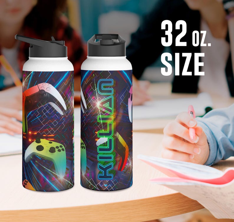Gamer Kids Water Bottle – Personalized Name Stainless Steel Drink ...