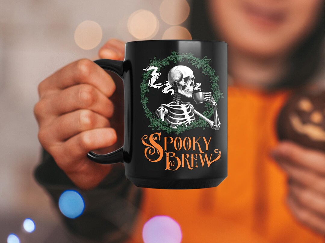 Spooky Brew Mug, Skeleton Coffee, Black Gothic Mug, Coffee Addict, I ...