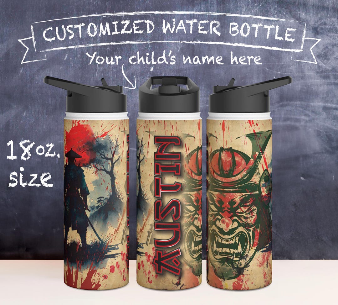 Kids Custom Stainless Steel Shogun Mask Water Bottle, 18 & 32 Oz ...