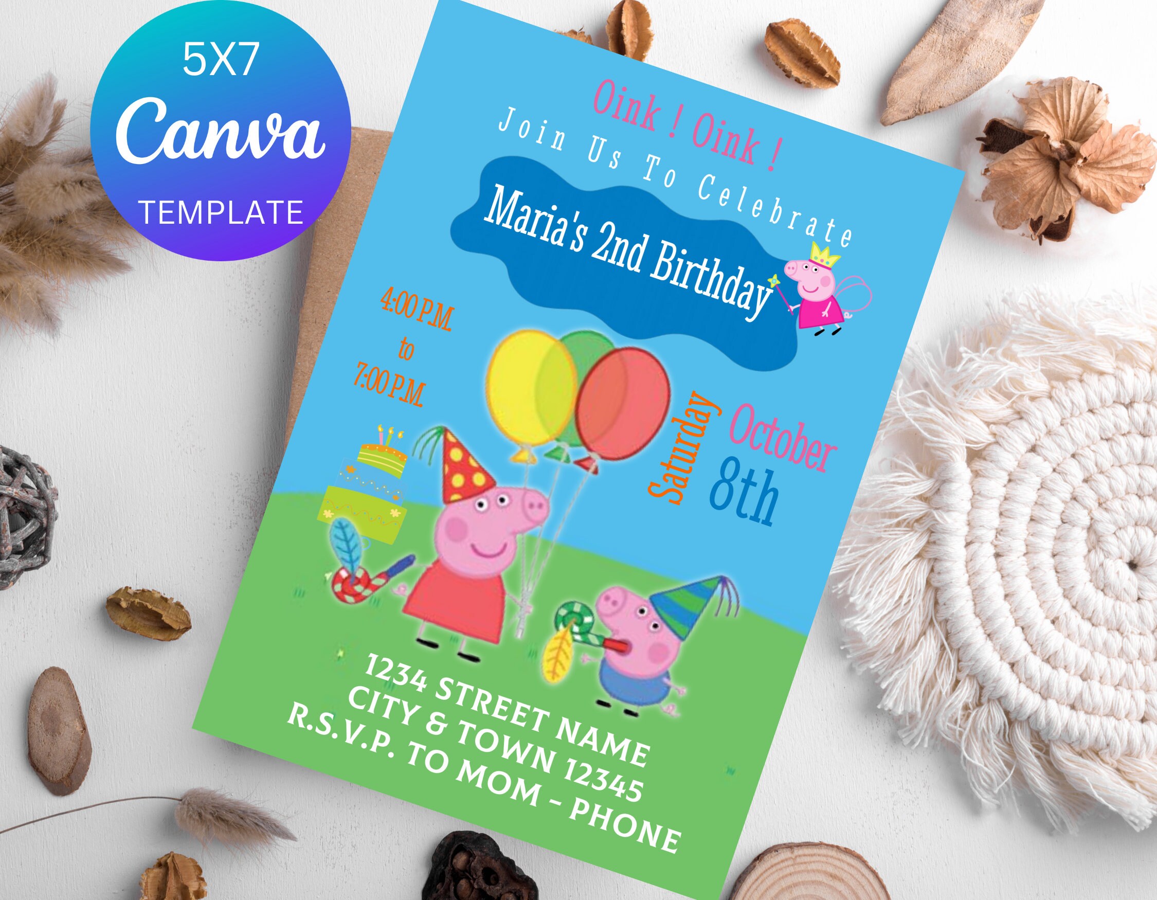 Peppa Pig Invitation, Peppa Pig Birthday Invitation, Peppa Pig Kids ...