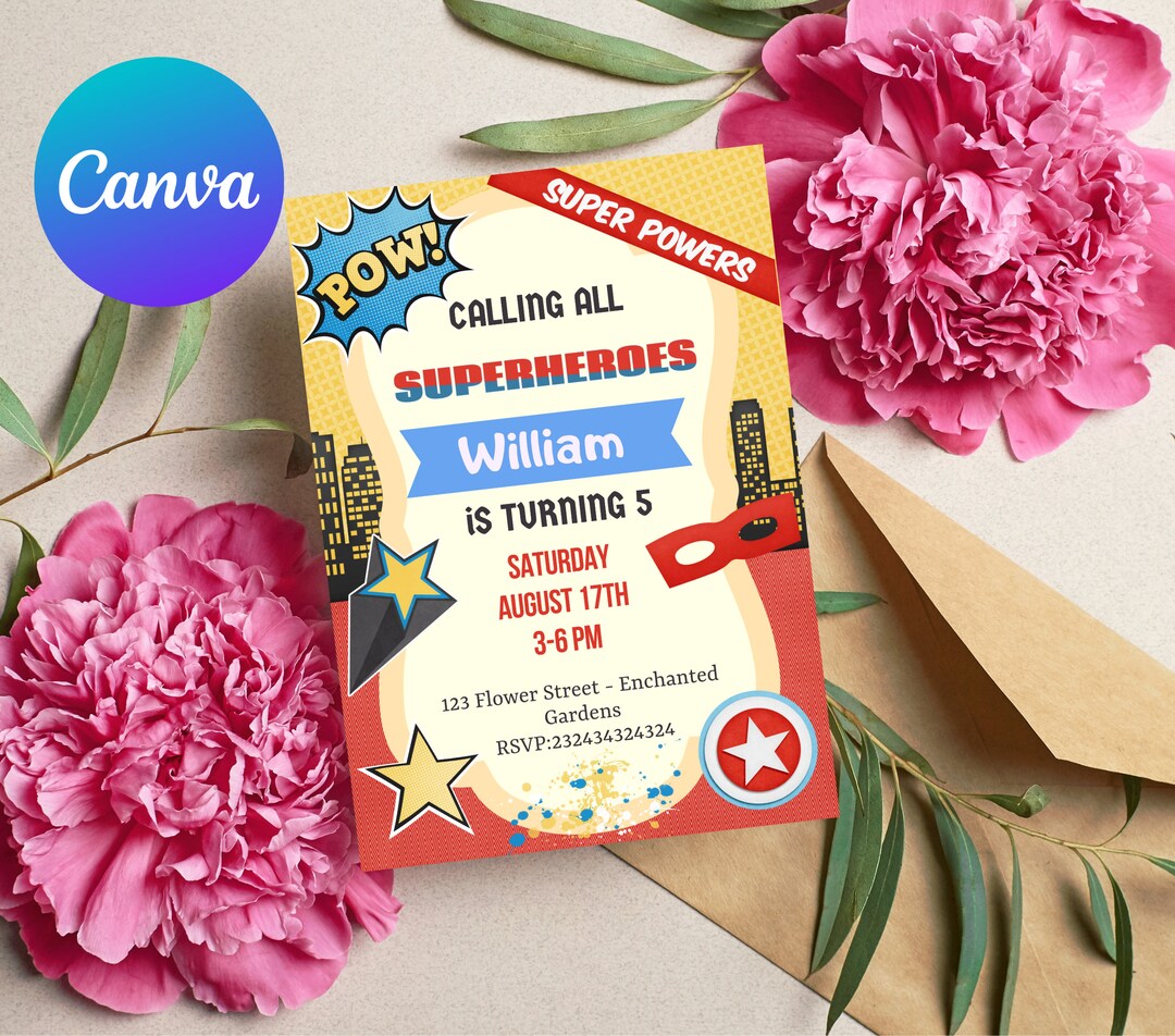 Editable Superheroes Birthday Invitation Template Printable Birthday ...