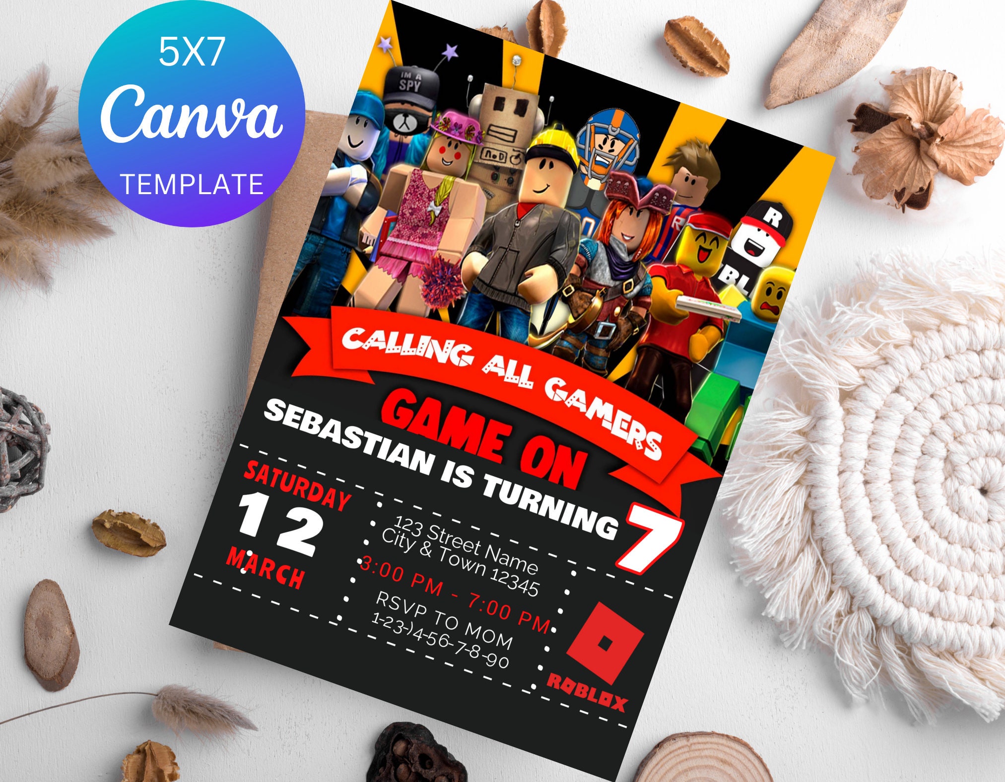 Roblox Invitation, Roblox Birthday Invitation, Roblox Kids Invite, Kids Editable Invite, Kid ...