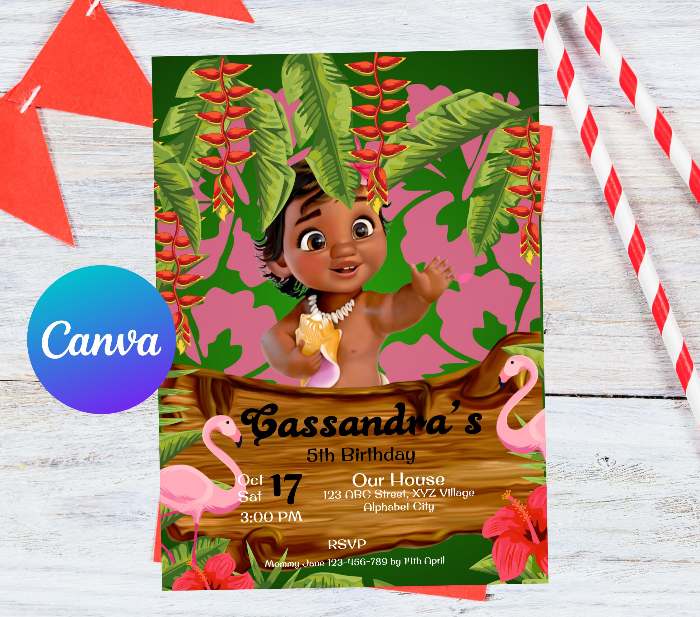 Editable Moana Birthday Invitation Template Printable Birthday Party ...
