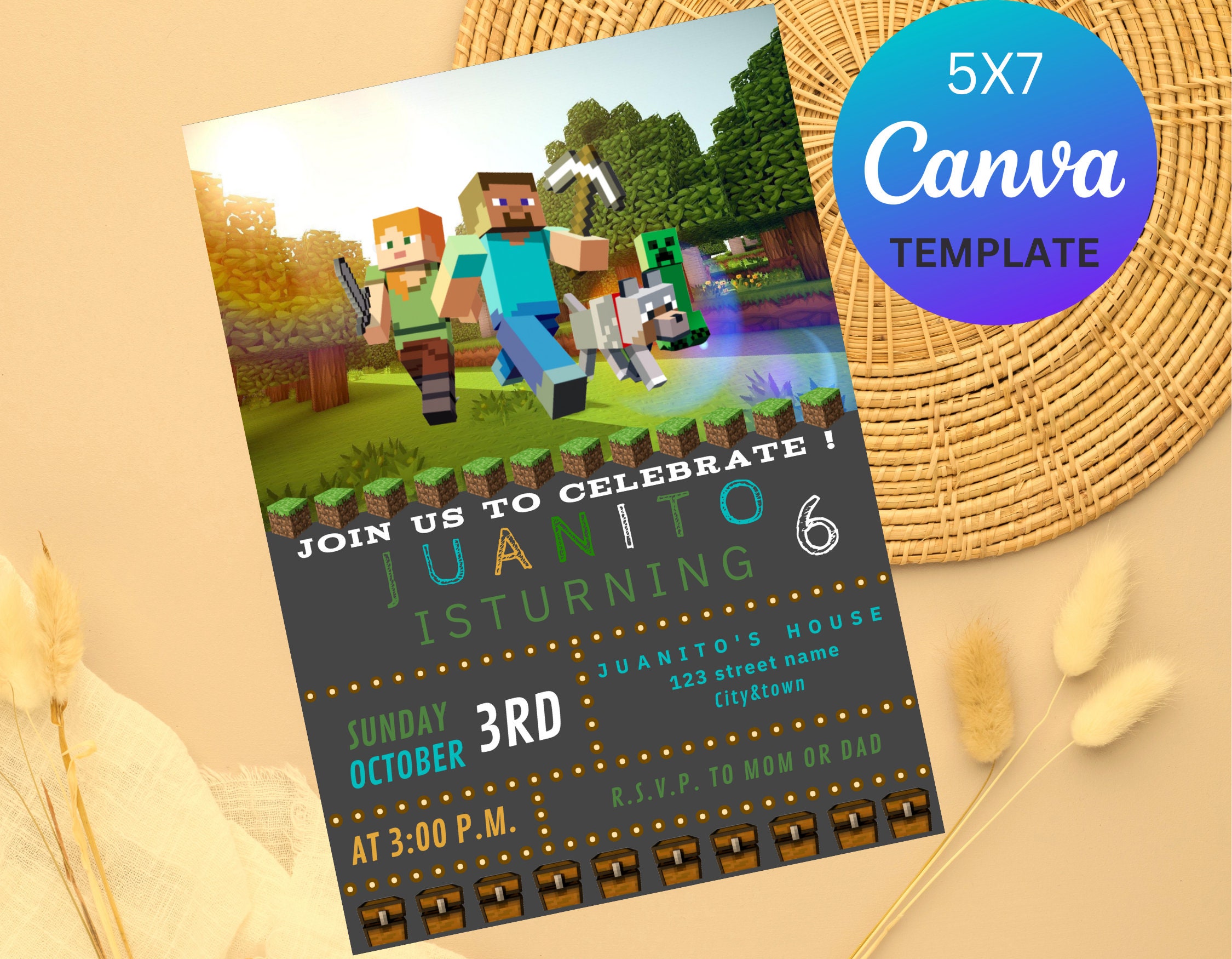 Invitación de Minecraft, Invitación de cumpleaños de Minecrafter ...