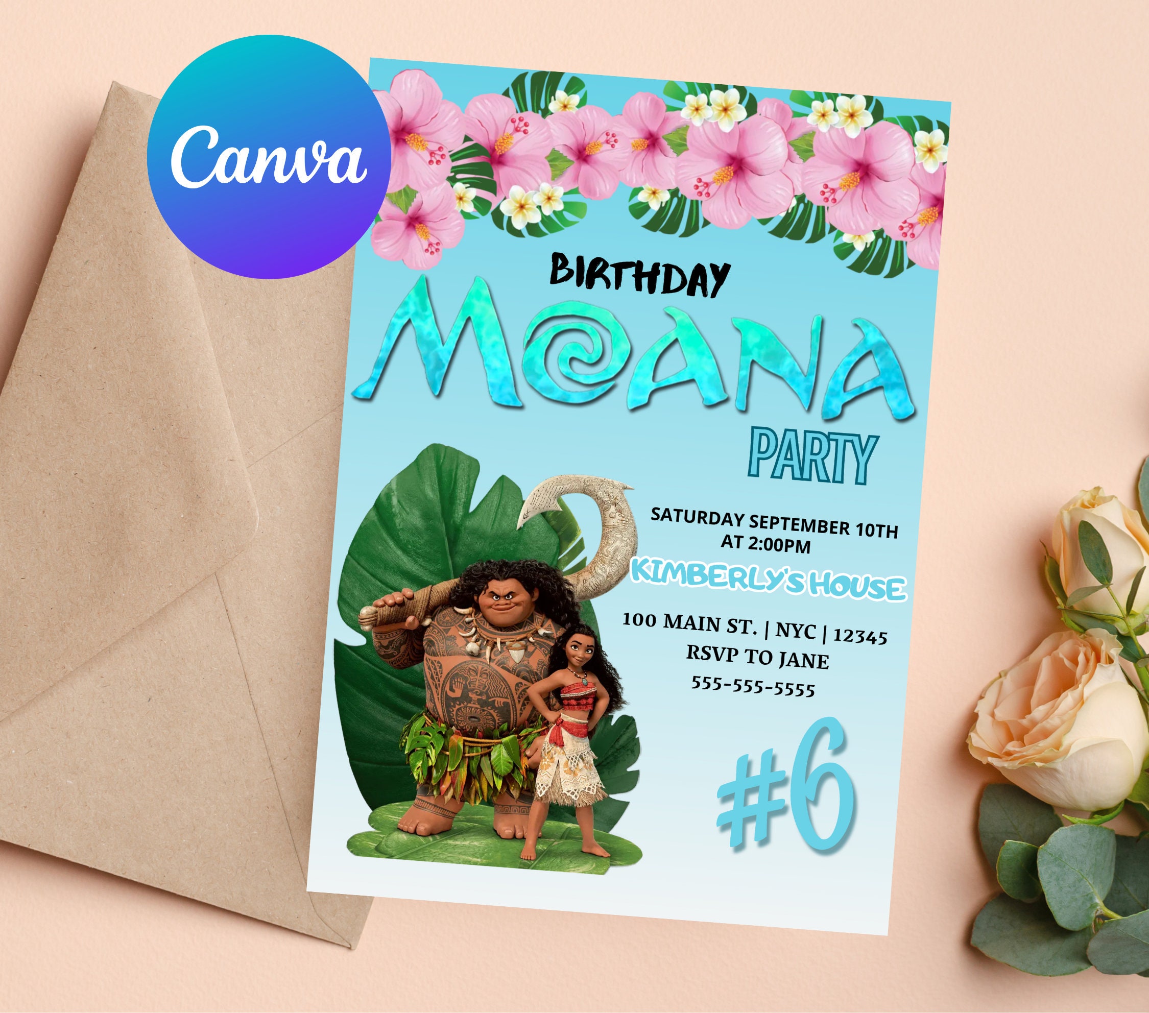 Editable Moana Birthday Invitation Template Printable Birthday Party ...