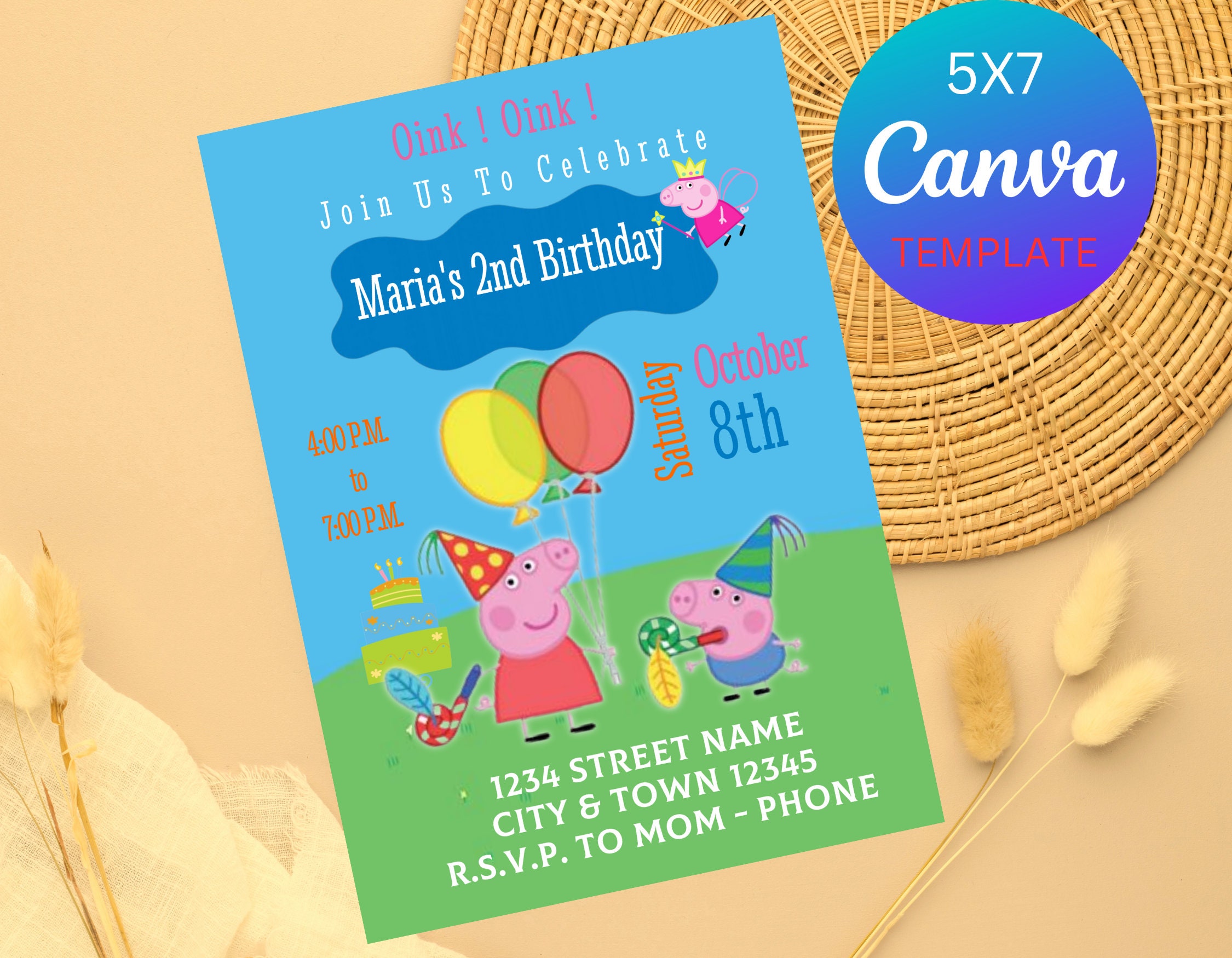 Peppa Pig Invitation, Peppa Pig Birthday Invitation, Peppa Pig Kids ...