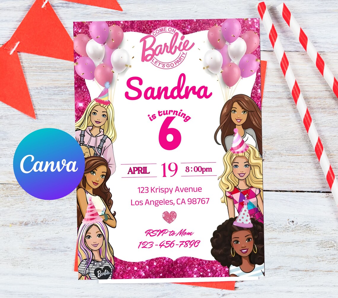 Editable Barbie Birthday Invitation Template Printable Birthday Party ...