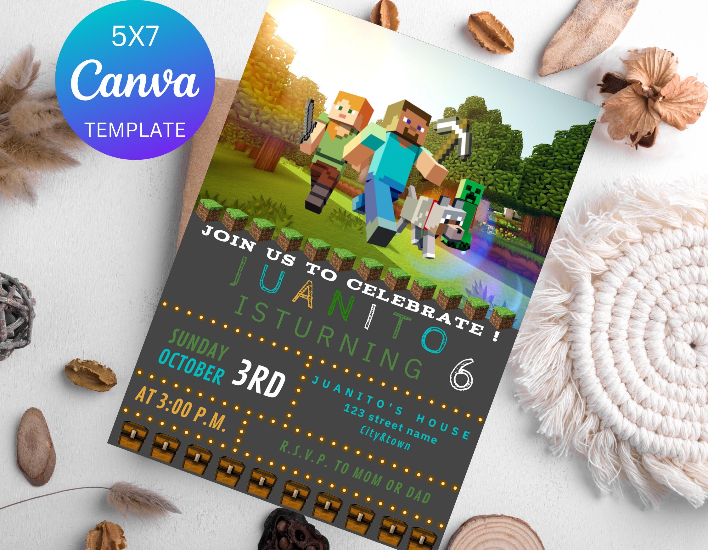 Invitación de Minecraft, Invitación de cumpleaños de Minecrafter ...