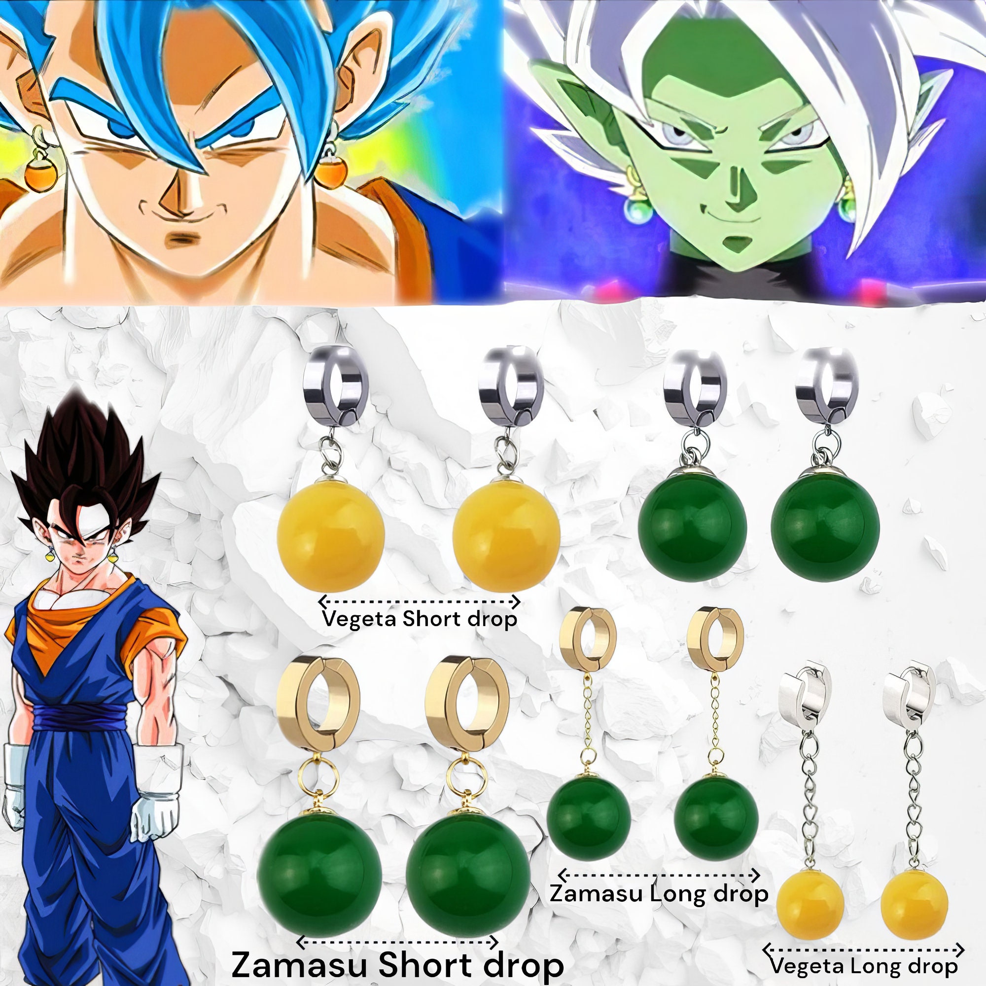 Anime DBZ Drop Earrings: Takerlama Super Vegito Potara, Black Son Goku ...