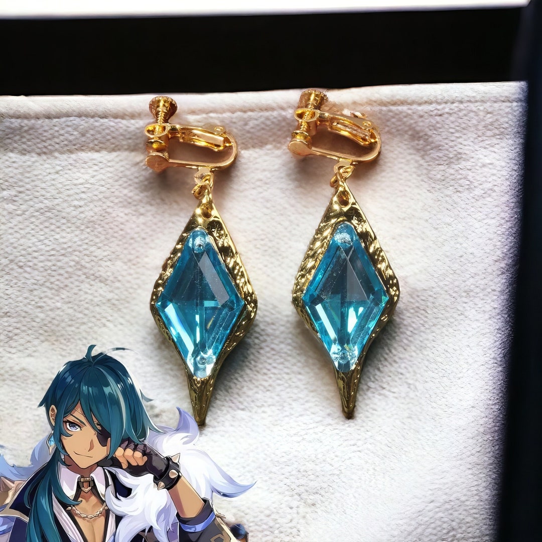 Genshin Impact Inspired Earrings Kaeya Zhongli Crystal Ear Clips Anime ...