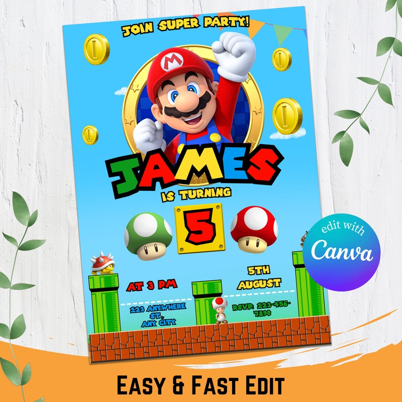 Mario Invitations - Etsy